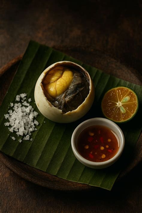 Authentic Filipino Balut Exotic Street Food Banana Leaf Serving With