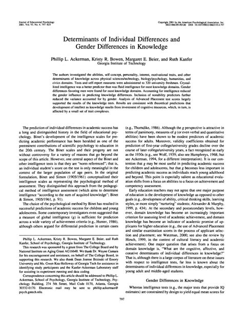 Pdf Determinants Of Individual Differences And Gender Differences In