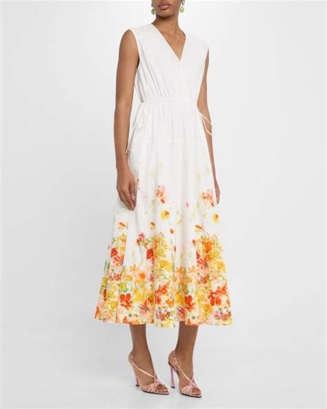 10 Crosby Derek Lam Nara Border Print Cotton Poplin Maxi Dress In White