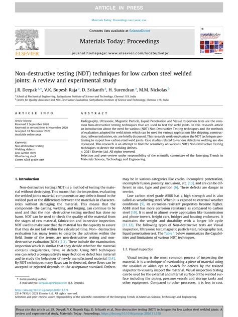 Pdf Non Destructive Testing Ndt Techniques For Low Carbon Steel Welded Joints A Review And