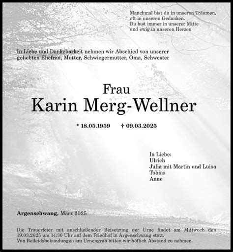 Traueranzeigen Von Karin Merg Wellner Rz Trauerde