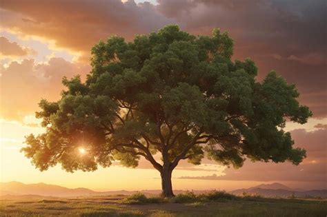 Premium Photo 3d Render Of A Tree Against A Sunset Sky