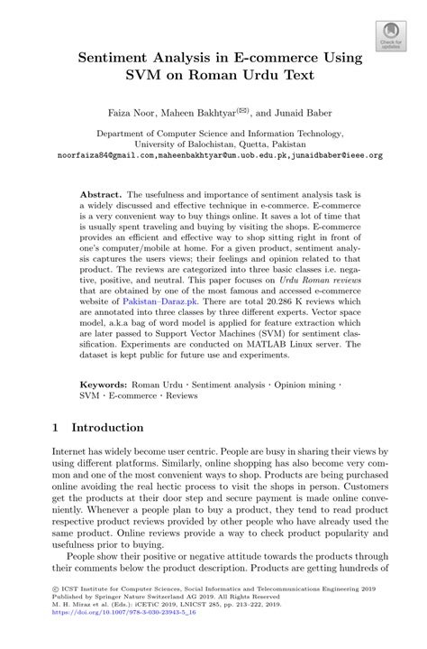 Pdf Sentiment Analysis In E Commerce Using Svm On Roman Urdu Text