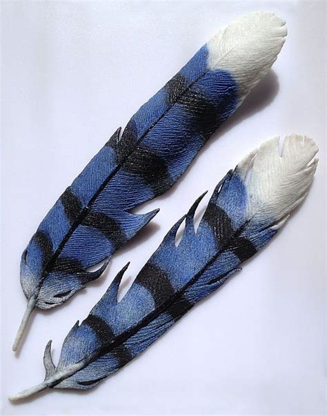 Blue Jay Feathers Handcrafted In Kiln Formed Glass