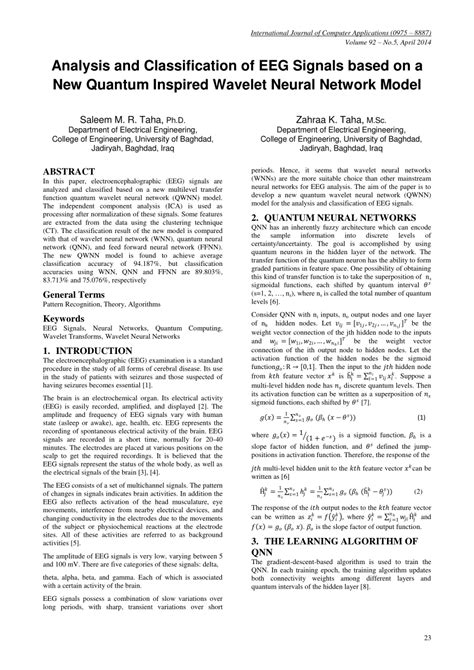 Pdf Analysis And Classification Of Eeg Signals Based On A New Quantum Inspired Wavelet Neural