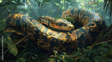 Anaconda In The Amazon A Massive Anaconda Slithers Through The Dense