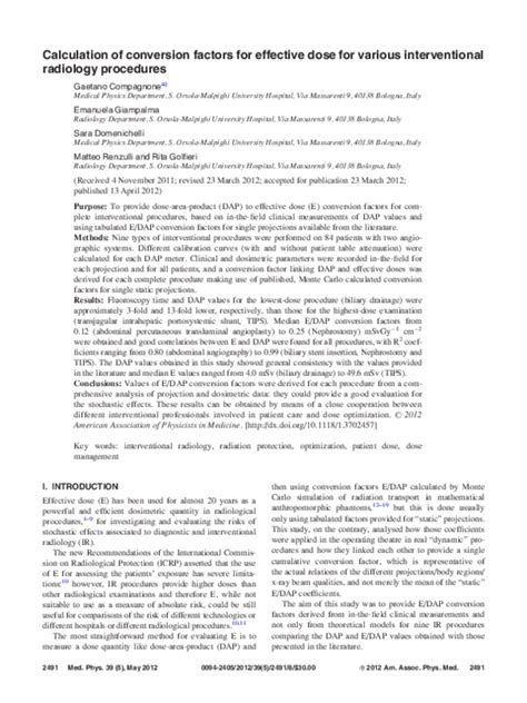 Pdf Calculation Of Conversion Factors For Effective Dose For Various
