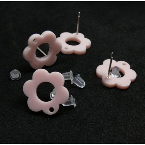Boucles Doreille Puce Fleur 14mm Acrylique Rose Trou Diy