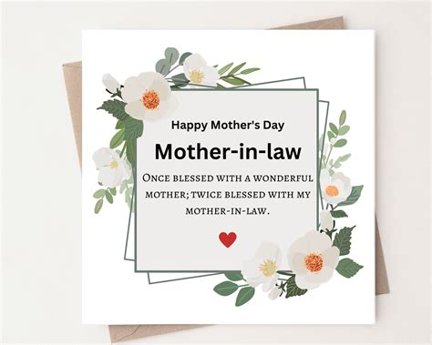 Elegant Mothers Day Card For Mother In Law Etsy
