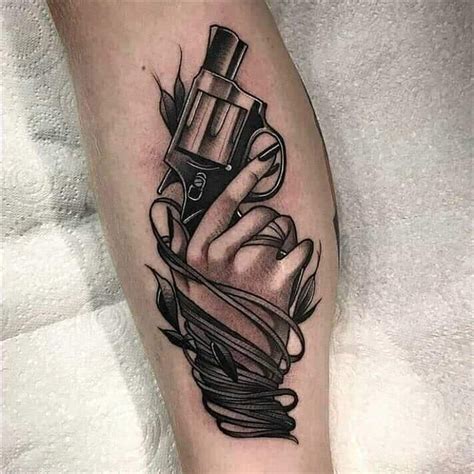 Revolver Forearm Tattoo Hand Holding Tattoo Machine Revolver Flash