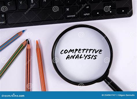 Competitive Analysis Black Magnifying Glass And Computer Keyboard On