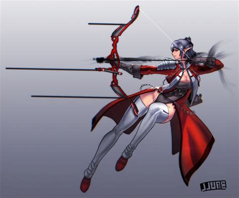 Safebooru 1girl Aiming Archery Arrow Bow Weapon Breasts Chain