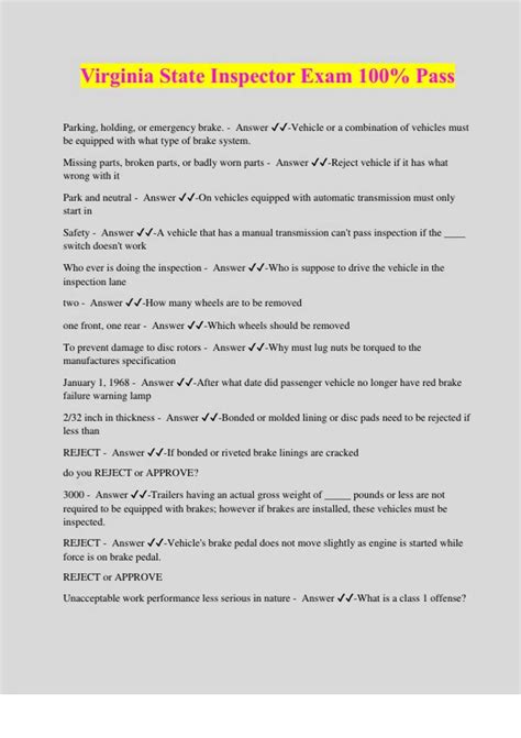 Virginia State Inspection Bundled Exams Questions And Answers 100