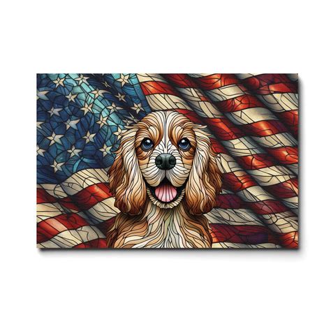 Patriotic Cocker Spaniel Stained Glass Portrait American Flag Horizontal Matte Canvas Poster