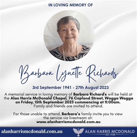 The Late Barbara Lynette Richards Alan Harris Mcdonald