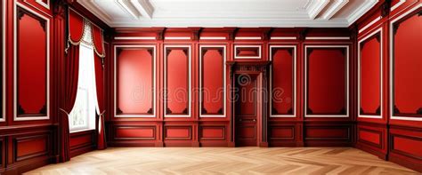 Red Wall Panels Made Of Wood With Classic Victorian Moldings Stock Image Image Of Generated
