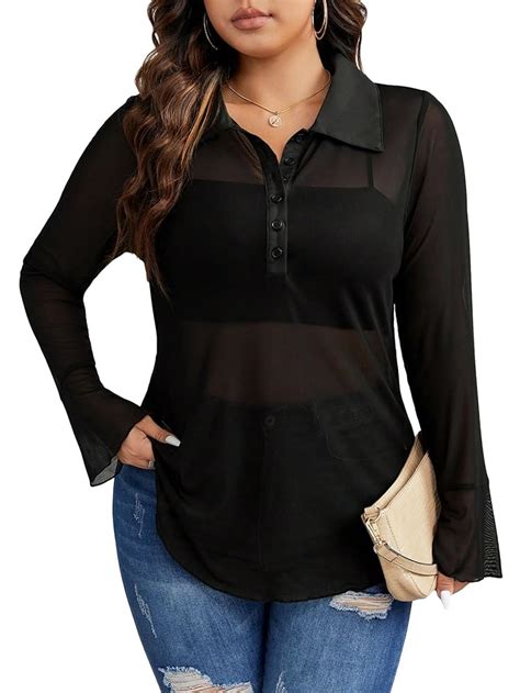 Plus Size Sheer Black Blouse