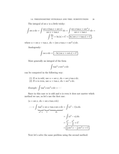 Solution Trigonometric Integrals And Trigonometric Substitutions