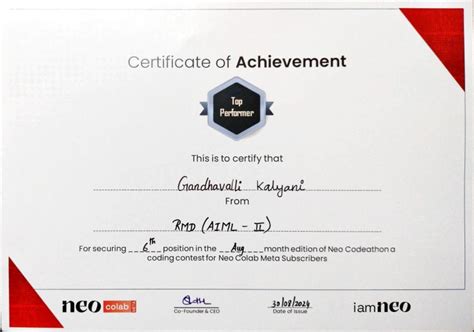 coding neocodeathon achievement iamneo programming gandhavalli