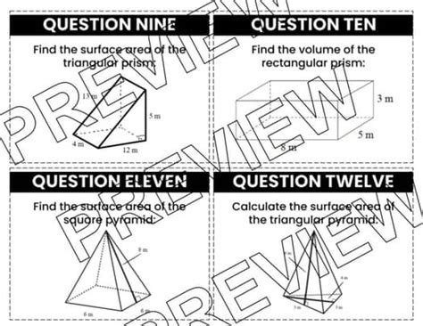 Surface Area And Volume Of Prisms And Pyramids Task Cards 6th Grade