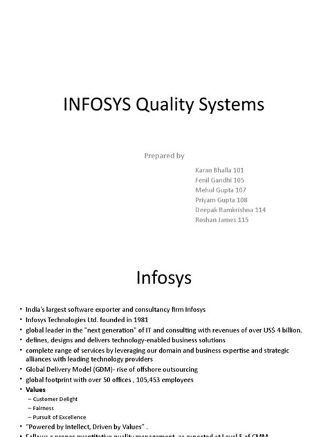 Infosys Quality Systems Prepared By Pdf Quality Management Software Quality