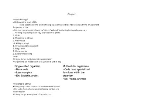 Bio Lec Notes Chapter What Is Biology Biology Is The Study Of Life More Specifically