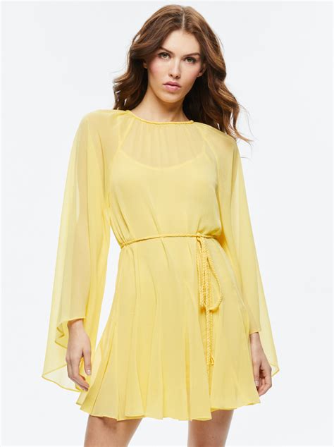 Gitana Mini Dress With Tie Belt In Lemon Meringue Alice Olivia