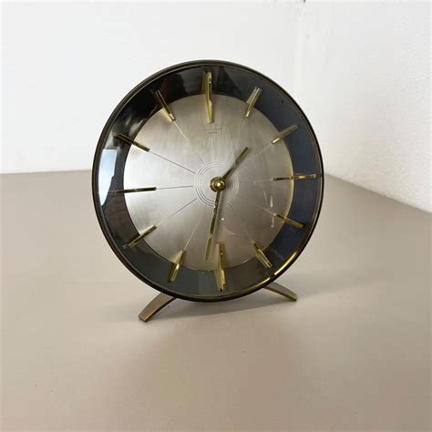 Vintage Hollywood Regency Brass Table Clock Junghans Meister Germany