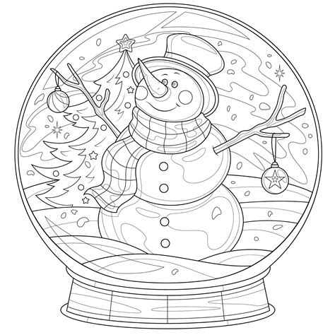 Globo De Nieve Con Muñeco De Nievenavidadlibro Para Colorear Antiestrés