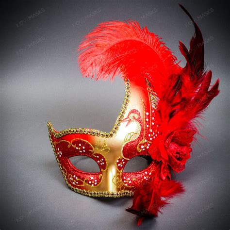 Ilovemasks Accessories Venetian Half Moon Masquerade Side Feather