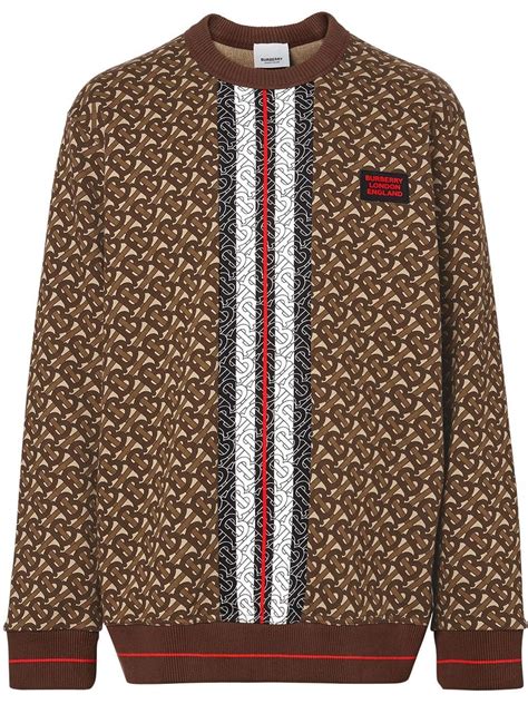 Burberry Mens Marlowe Tb Monogram Sweatshirt With Stripes In Brown