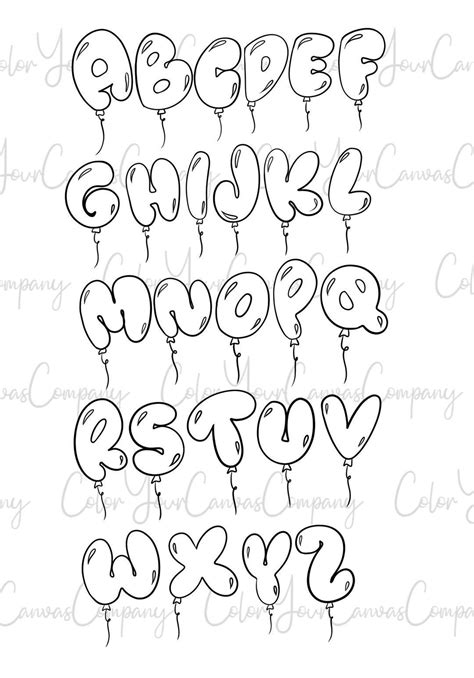 Abc Alphabet Balloon Bubble Font Coloring Book Birthday