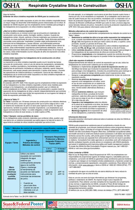 Osha Respirable Crystalline Silica In Construction Fact Sheet — State