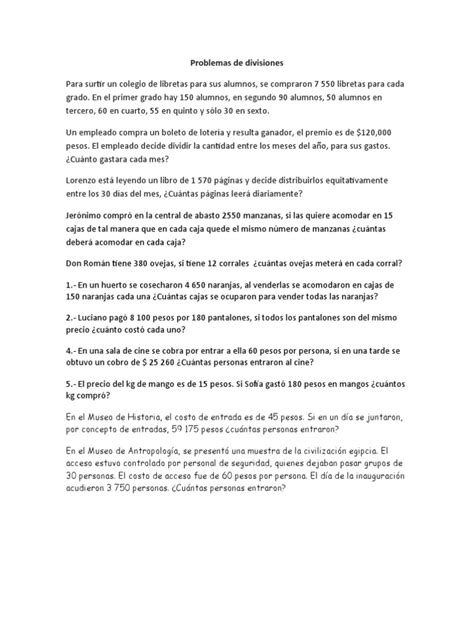 Problemas De Divisiones Pdf