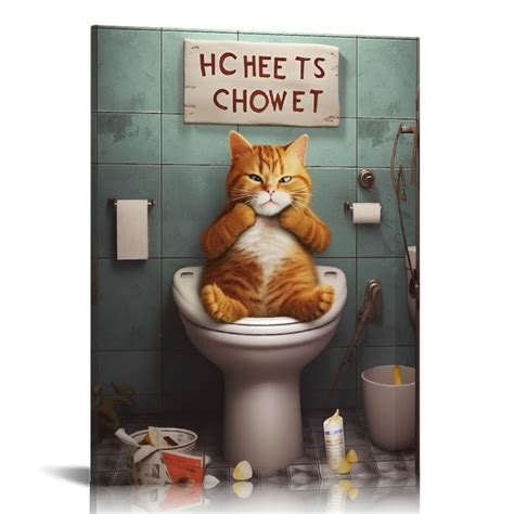Nawypu Cute Cat Toilet Paper Bathroom Wall Decor Funny Cats Wall Art Home Decor Canvas Room