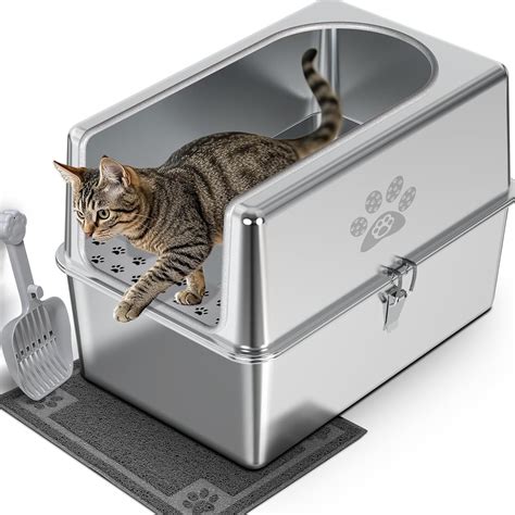 Pwtaa Enclosed Stainless Steel Cat Litter Box With Lid Xl Metal Litter