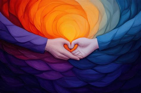 Two Hands Forming Heart Shape Colorful Abstract Painting Love Unity