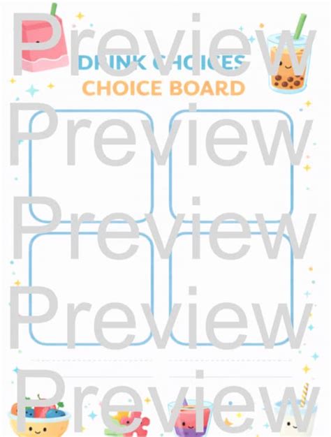Drink Choice Board Printable Visual Drink Options Chart Special