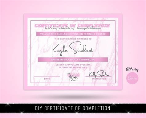Diy Lash Training Certificate Of Completion Class Certificate Course