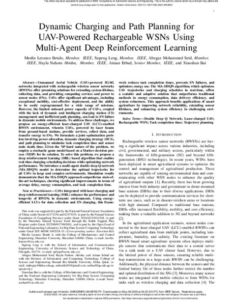 Pdf Dynamic Charging And Path Planning For Uav Powered Rechargeable Wsns Using Multi Agent