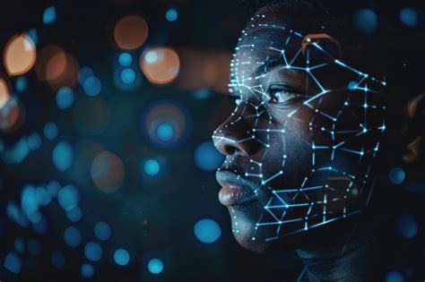 Futuristic Depicting A Young Man With A Facial Recognition Grid Overlay
