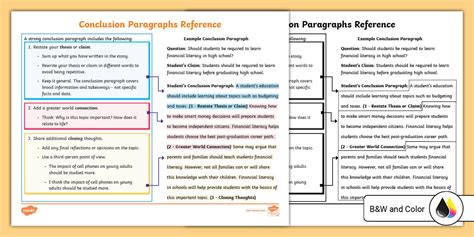 Sixth Grade Conclusion Paragraphs Reference Sheet Twinkl