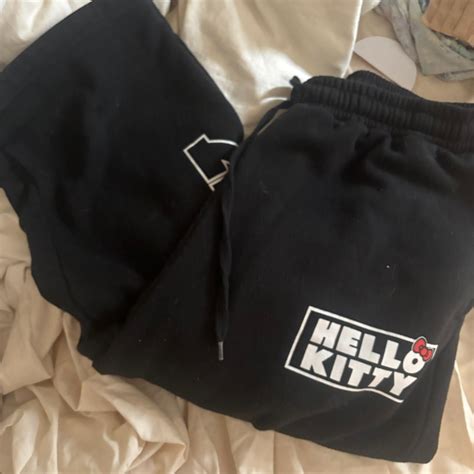 Black Hello Kitty Baggy Sweats Hellokitty Sweats Depop