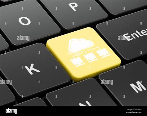 Cloud Computing Concept Cloud Network On Computer Keyboard Background