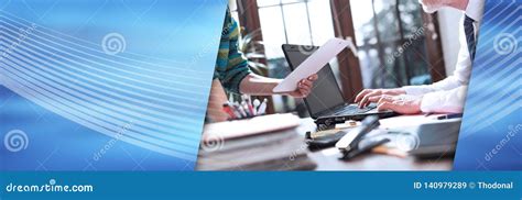 Senior Manager Working With Executive Assistant Panoramic Banner Stock