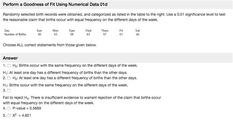 solved perform a goodness of fit using numerical data 01d