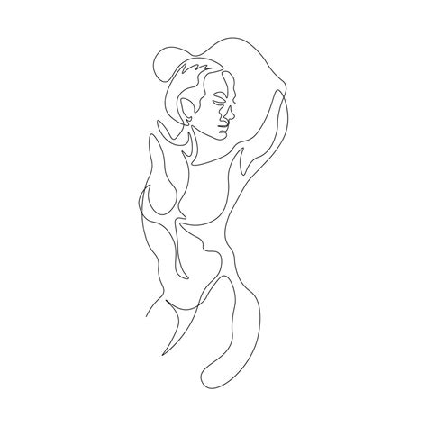 Premium Vector One Line Art Drawing Posing Beautiful Girl Hand Drawn