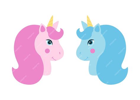 Premium Vector Pink And Blue Unicorn Head With Mane And Yellow Horn