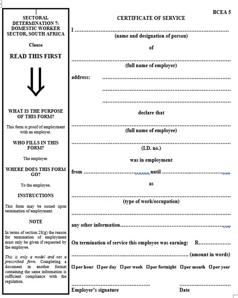 Form Bcea5 Certificate Of Service For Domestic Workers Hr Focus
