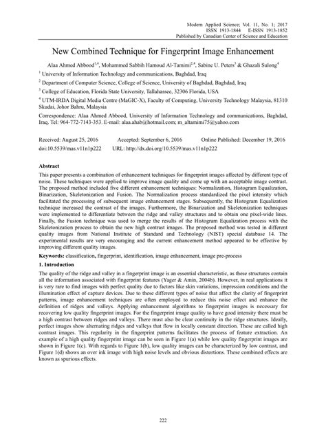 Pdf New Combined Technique For Fingerprint Image Enhancement